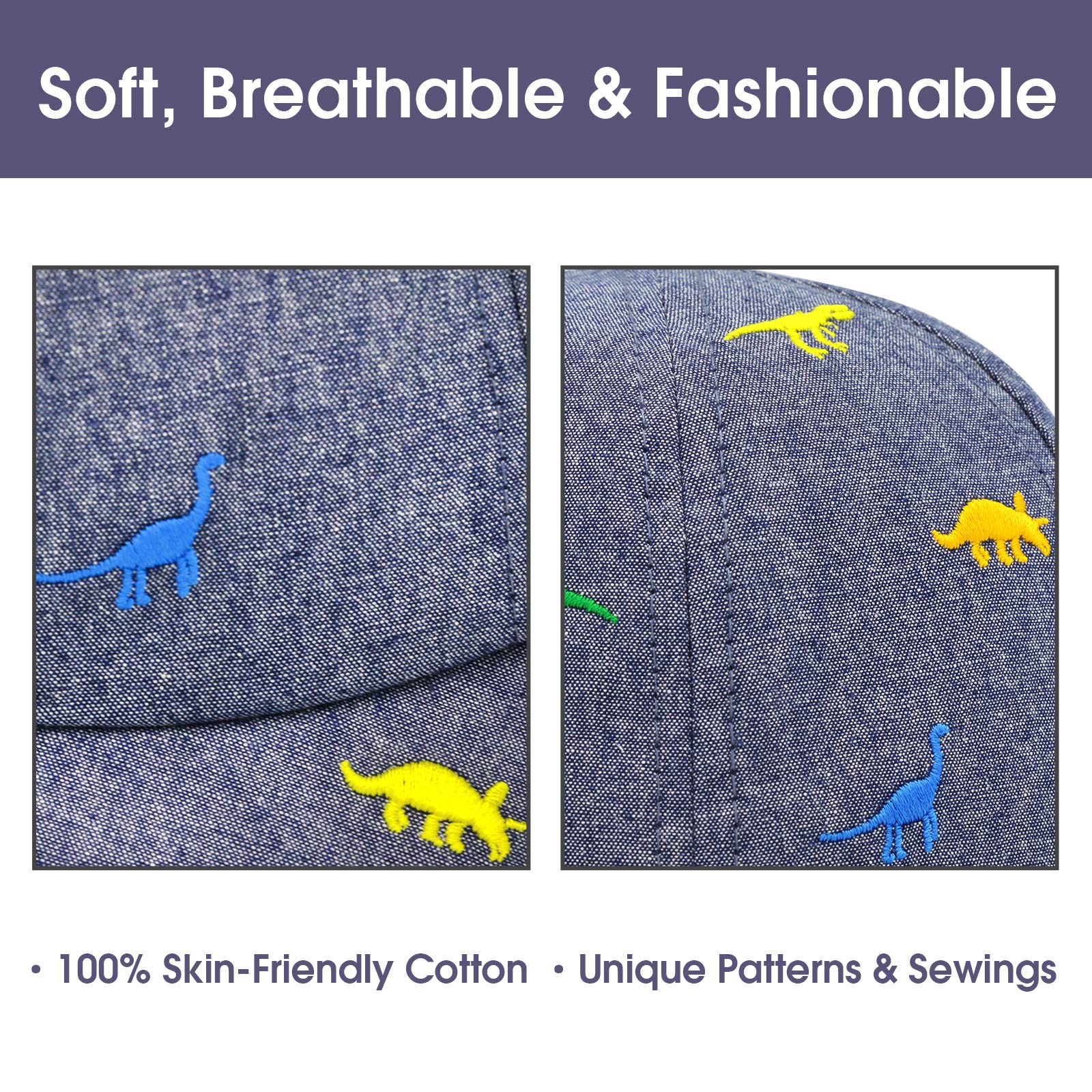 Sarfel Grey Dinosaur Toddler Hat for Girls/Boys, UPF 50+ Sun Protection, Adjustable Baseball Cap, Ages 2-4 Years