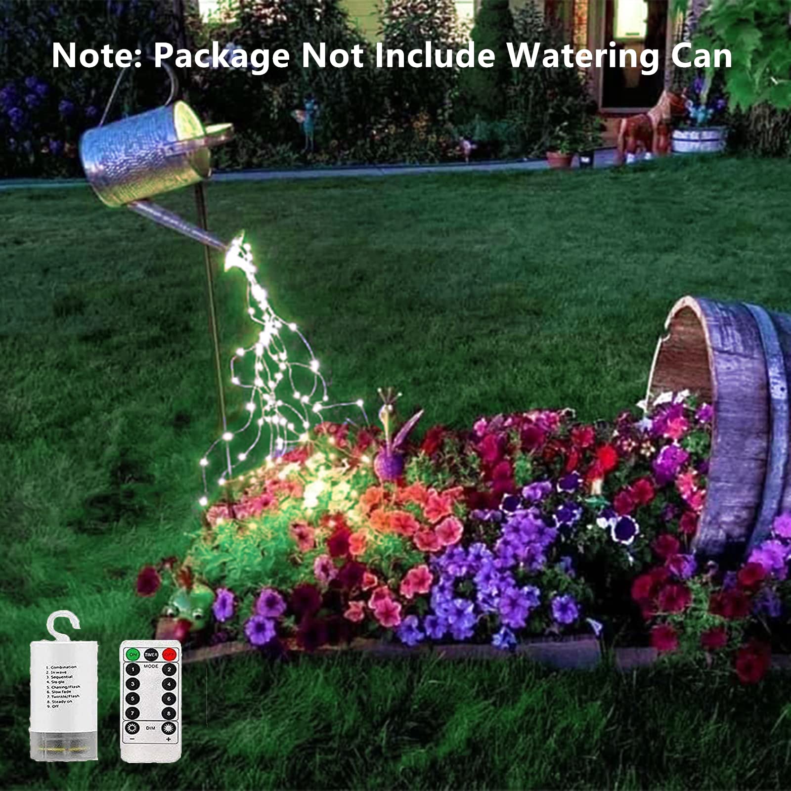 2 PCS Waterproof Waterfall Flash Lights,8 Modes with 10 Strands 200 LEDs Watering Can Lights,Spray String Lights Battery Operated With Remote Timer for outdoor,Garden,Christmas