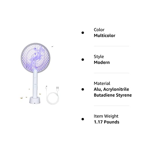 Amoszap Electric Fly Swatter Racket & Bug Zapper Racket, 2 in 1 Smart Mosquito Swatter with USB Rechargeable Base,with 4-Layer Safety Mesh,for Indoor and Outdoor