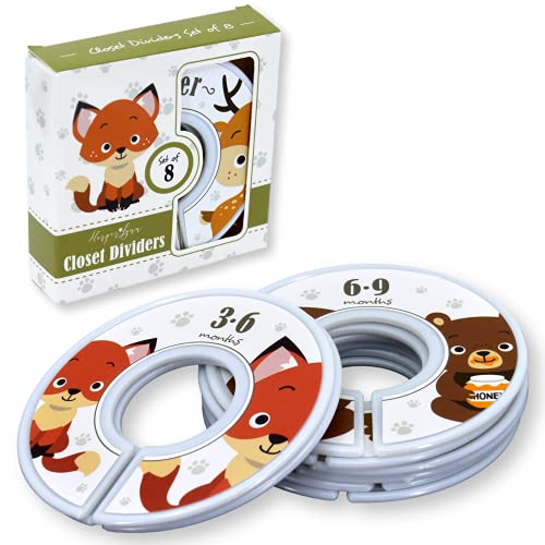 HarperLynn Baby Closet Size Dividers - Set of 8 Woodland Animal Nursery Clothes Organizers - Newborn Infant to Toddler - Fox Bear Designs