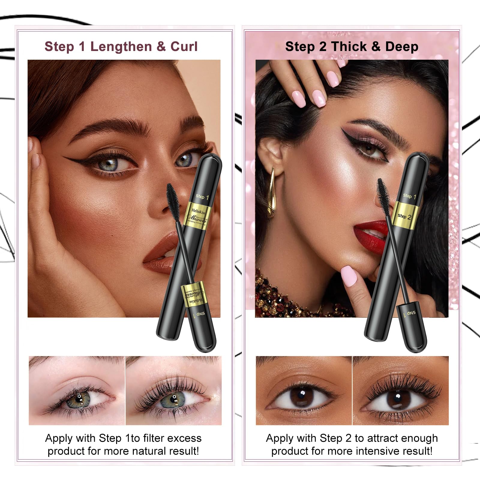π ππππ€ Tubing Mascara Waterproof & Smudge-Proof - 2-1 Long-Lasting Mascara Black Volumizing and Lengthening for Eye Makeup, No Clumping, Curling Eyelashes, Telescopic Mascara Vegan & Cruelty Free