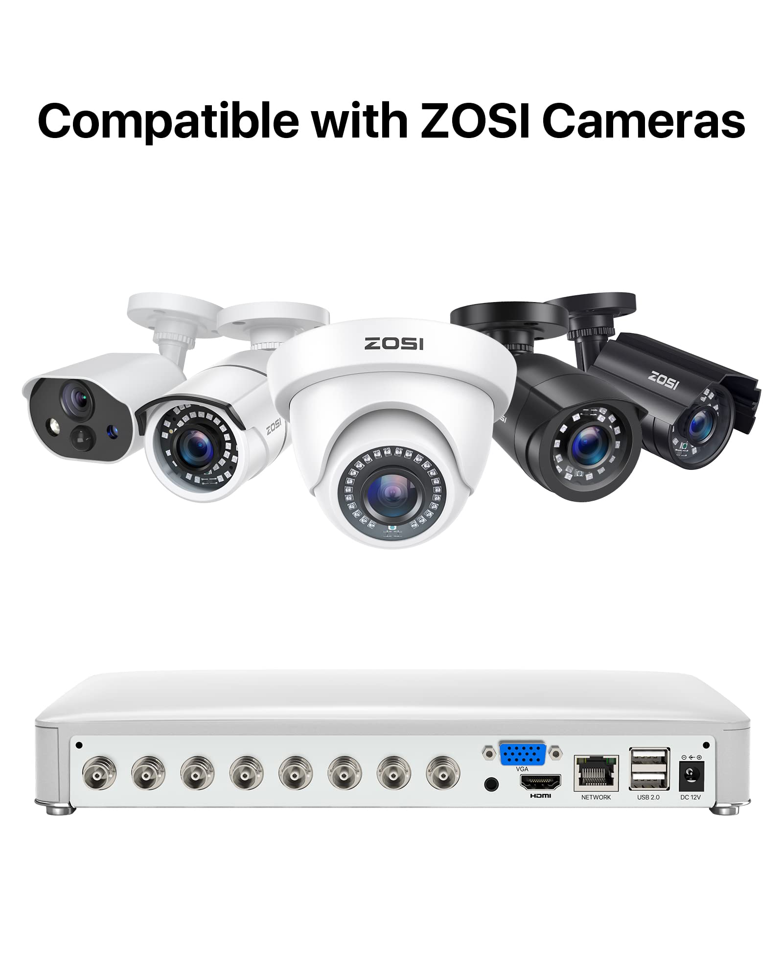 ZOSI H.265+ 3K Lite 8 Channel Security DVR Recorder with 1TB HDD,8CH Hybrid 4-in-1 CCTV DVR for 960H 720P 1080P Home Surveillance Camera System,Person Vehicle Detection,Remote Access,24/7 Recording