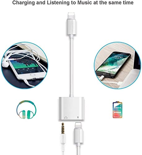 2Pack iPhone Headphone Adapter, 2 in 1 [Apple MFi Certified] Lightning to 3.5mm AUX Audio + Charger Splitter Dongle Headphone Adapter for iPhone 14 13 12 11 XS XR X 8 7 iPad Support All iOS
