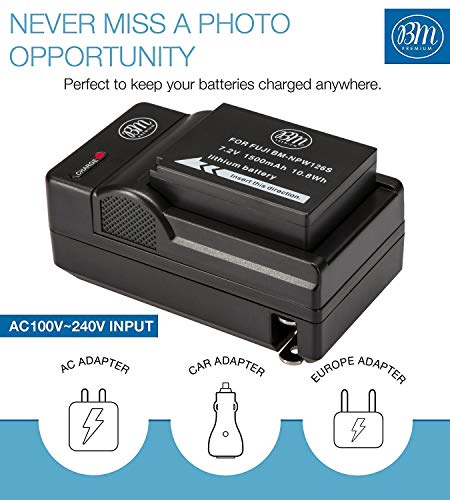 BM Premium NP-W126S High Capacity Battery and Charger for Fujifilm FinePix X-S10, X-T100, XT-200, X-100F X-100V X-A7 X-H1 X-T10 X-T20 X-T30 X-A3 X-A5 X-A10 X-E1 X-E2 X-E2S X-E3 X-T1 X-T2 X-T3 Cameras