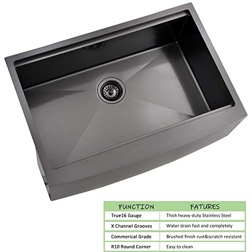 33 Black Farmhouse Kitchen Sink Workstation- Wesliv 33x21 Stainless Steel Farmhouse Apron Front Workstation Kitchen Sink 16 Gauge R10 Deep Single Bowl Farm Sink with Cutting Board