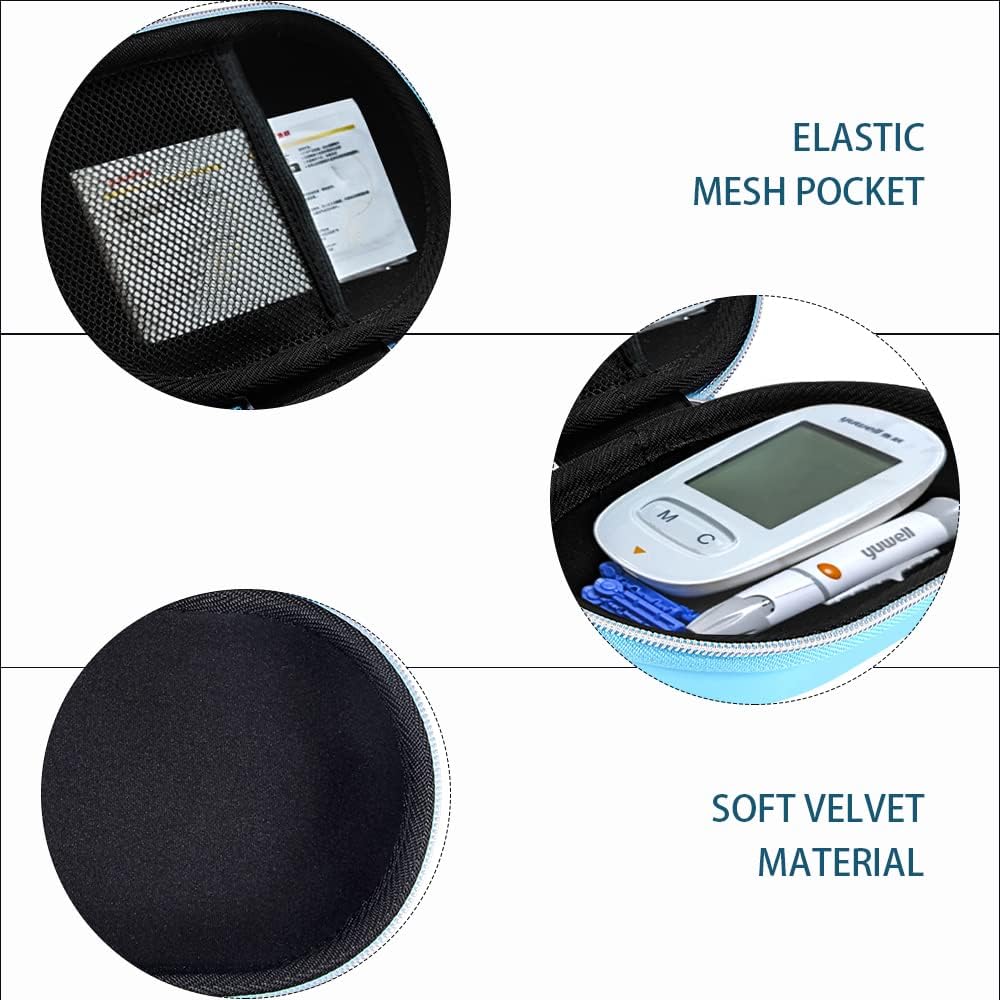 Leayjeen Portable Case Compatible with Blood Glucose Monitor Kit,Holds Glucometer, Lancing Device, Blood Sugar Test Strips,Lancets and Other Diabetic Testing Accessories-Blue(Case Only)