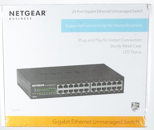 NETGEAR 24-Port Unmanaged Gigabit Ethernet Switch (GS324) - Desktop, Wall or Rack Mount, Quiet Operation