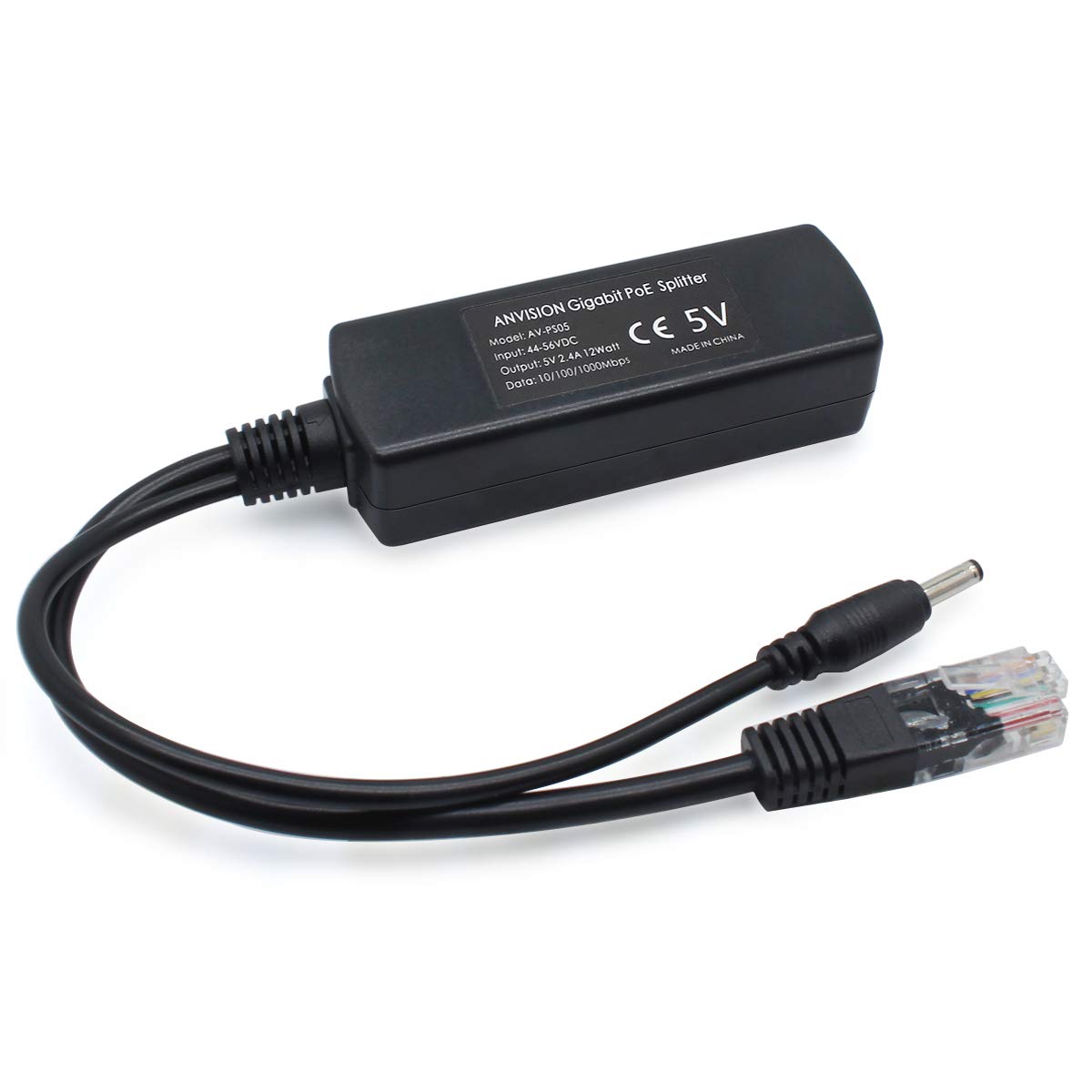 ANVISION 2-Pack 5V Gigabit PoE Splitter, 48V to 5V 2.4A Adapter, Plug 3.5mm x 1.35mm, 5.5mm x 2.1mm Connector, IEEE 802.3af Compliant, for IP Camera and More