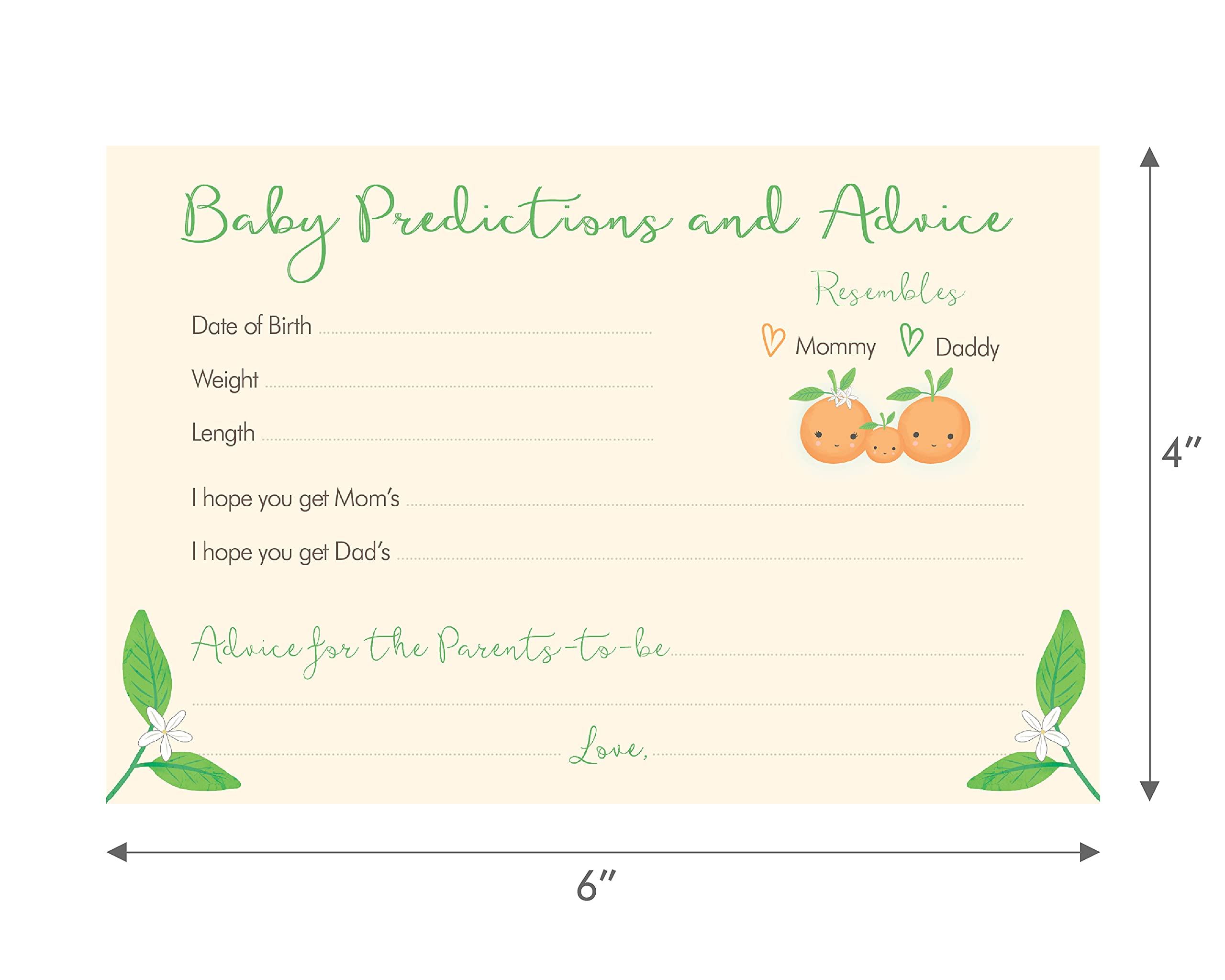 Oh My Baby Shower, Little Cutie Predictions and Advice Baby Shower Cards 24 count, orange, green, cream, white