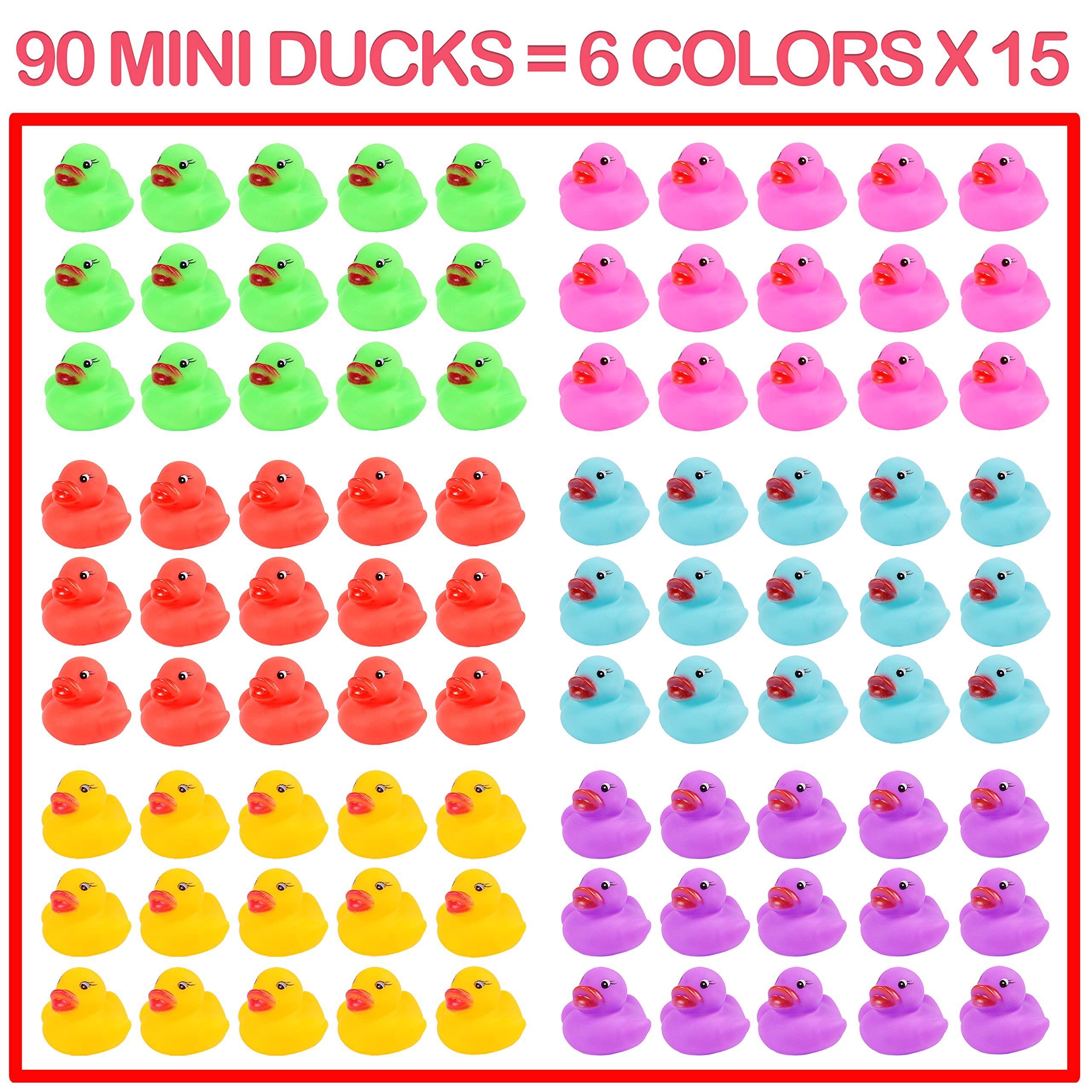 90-Pack Mini Rubber Ducks Set, Mini Colorful Rubber Duckies Bath Toy for Child,Float & Squeak Tiny Ducks Pool Toy Set for Kids Party Favors,Birthday Party Supplies,Prize Rewards