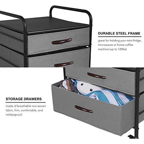 EazeHome Rolling Cart, Rolling Storage Cart, Mini Fridge Cart with Storage, Mini Fridge Table, Rolling Cart with Drawers, 2 Tier Utility Cart on Wheels, 2 Drawer Storage Organizer for Dorm