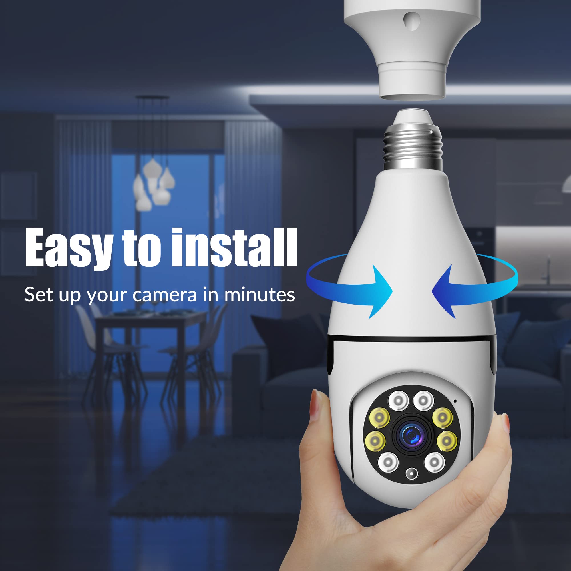2Pcs Light Bulb Security Cameras 2.4GHz&5GHz Outdoor Wireless WiFi 360 Degree Light Socket Screw in Security Cameras for Home Security Safe Cam Lightbulb Cameras Night Vision Compatible with Alexa