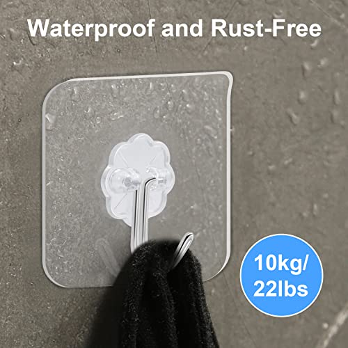 36PCS Adhesive Wall Hooks for Hanging Heavy Duty 22lbs(Max), Transparent Waterproof Wall Hangers without Nails Picture Hanging Hooks Sticky Hooks for Bathroom Kitchen Office Outdoor Keys Hooks