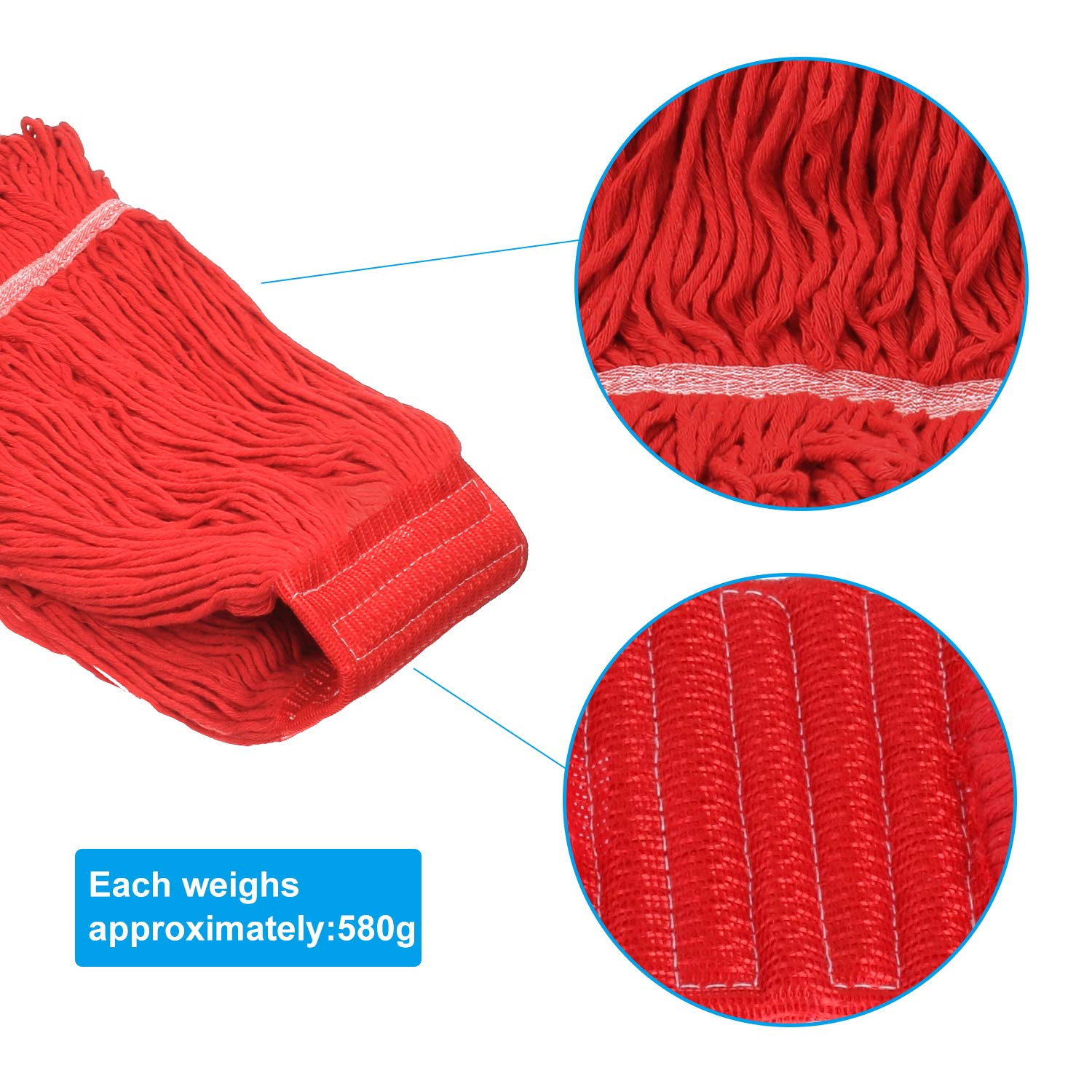 Heavy Duty Wet Industrial Cleaning Mop Head – Mop Head Replacement Perfect Cotton Washable Mop Head Replacement for Commercial & Home Cleaning(RED)
