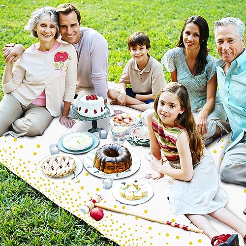 4 Pack Plastic Table Cloth Cover for Parties Disposable, White and Gold Tablecloth for 8 Foot Rectangle Tables, Birthday Wedding Graduation Mather Valentine's Day Easter Party Supplies Decorations