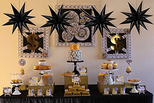50pcs Black Star Balloons Mylar, Black Spike Explosion Star Foil Balloons Metallic, Black Starburst Cone Point Star Balloons for New Year Eve, Halloween, Graduation, Birthaday, Wedding Decorations