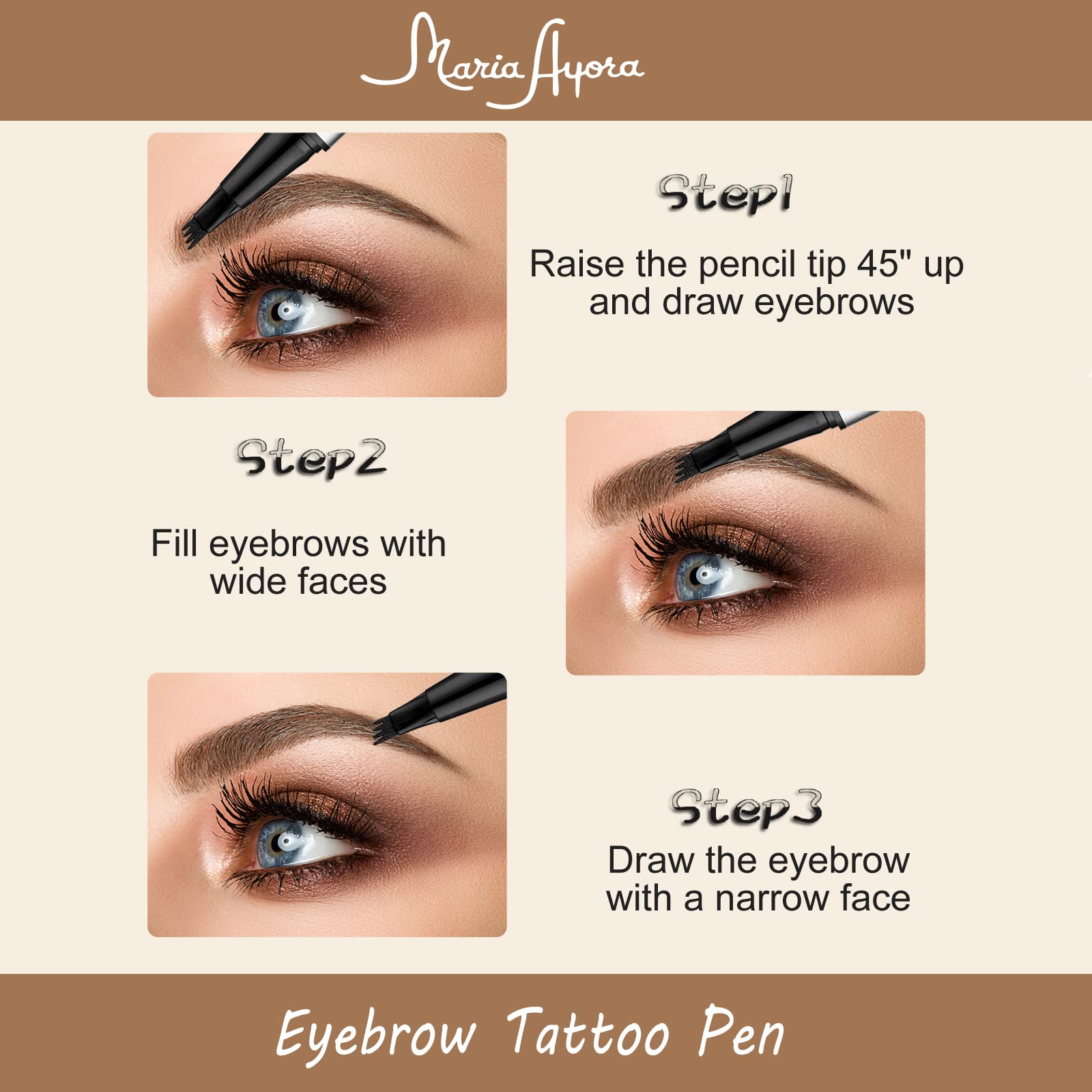2PCS Maria Ayora Natural Looking Microblading Eyebrow Pencil with Innovative Micro-Fork Tip Applicator, Natural & Long-lasting Eyebrow Pen Makeup, Waterproof & Smudgeproof, Vegan (Dark Brown)
