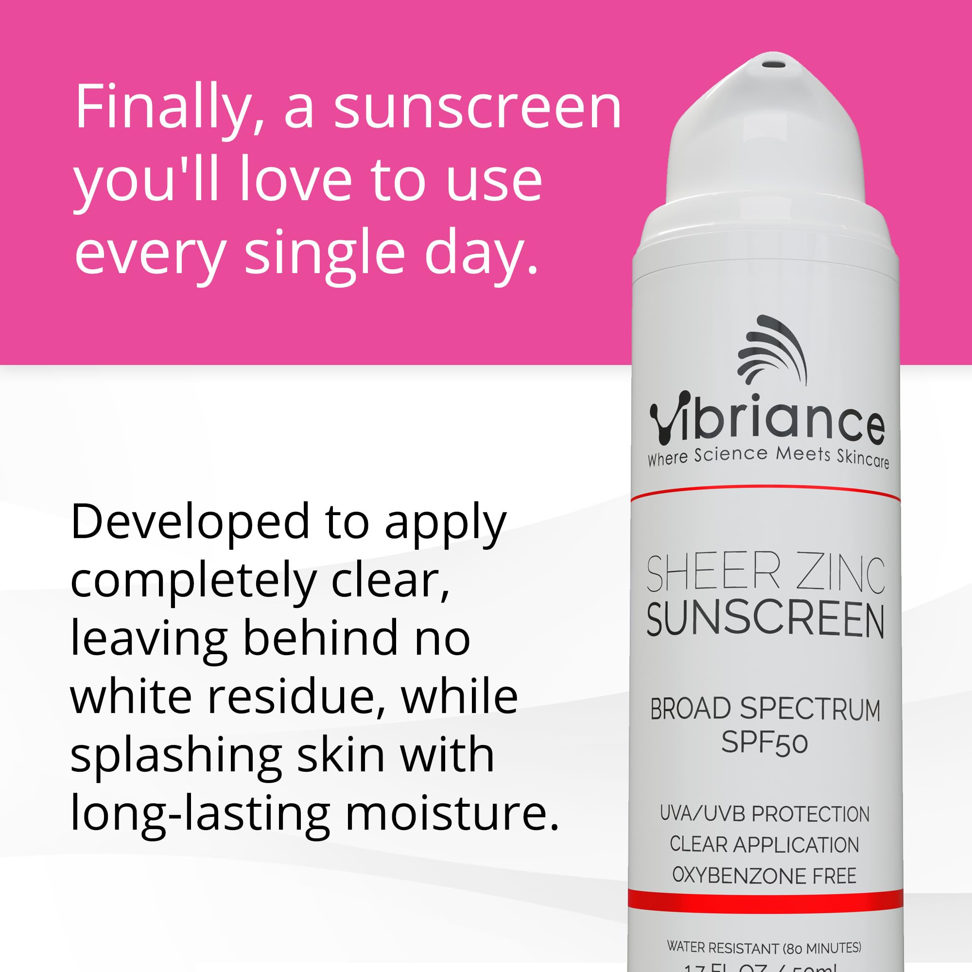 Vibriance Sheer Zinc Oxide Face Sunscreen, 1.7 fl oz - Broad Spectrum SPF 50 Tinted Moisturizer - Sensitive Skin Friendly
