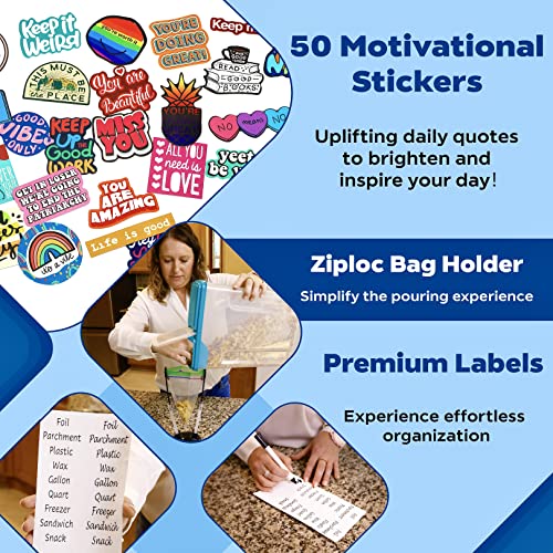 9 IN 1 Bamboo Ziplock Bag Organizer, Foil & Plastic Wrap Dispenser with Cutter for Kitchen Drawer, Ziplock Bag Storage Organizer, Compatible with Gallon, Quart, Sandwich & Snack - Variety Size Bags