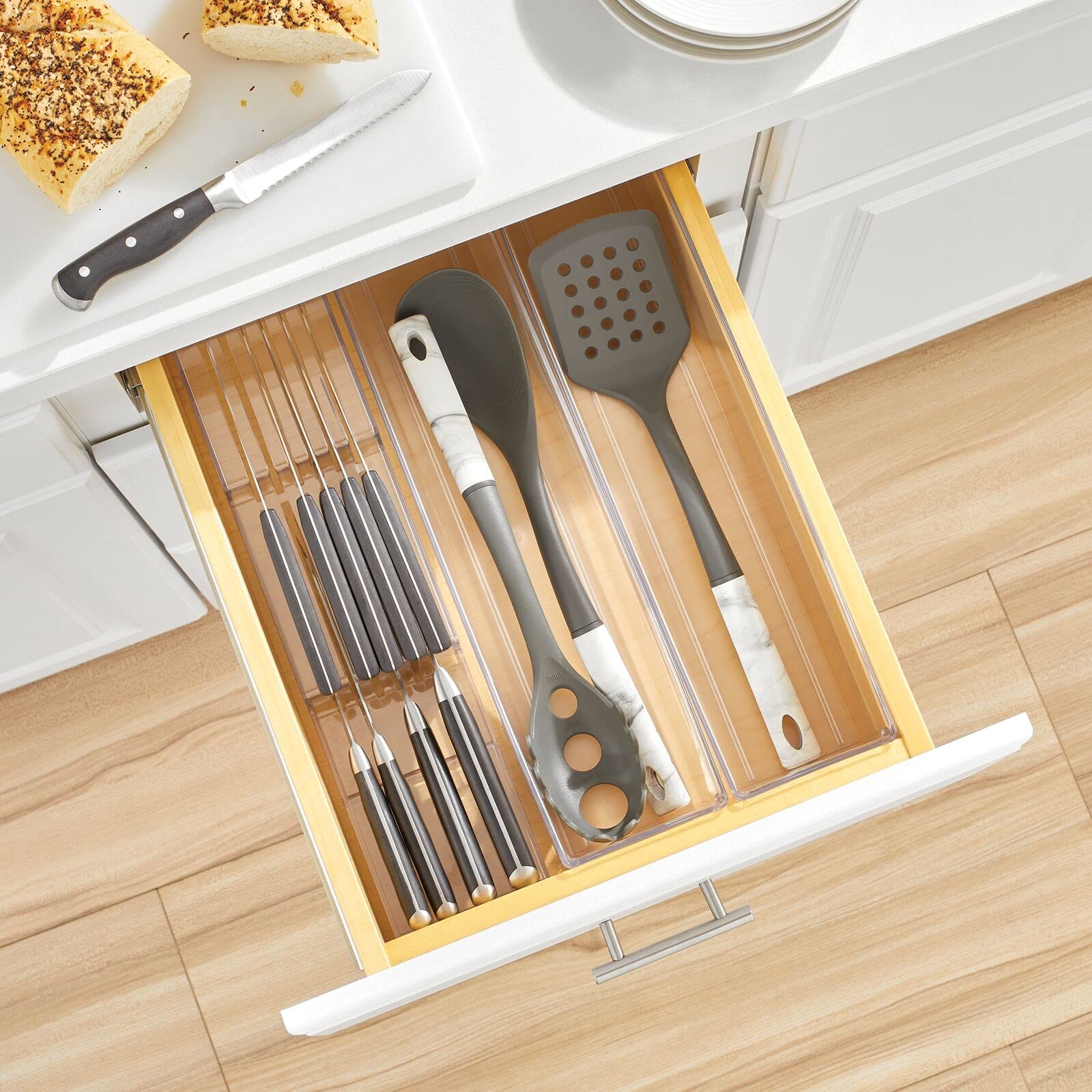 mDesign 2-Tier Plastic In-Drawer Knife Block - Storage and Organizer for Knives - Holds Up To 12 Knives - For Kitchen Drawers - Clear