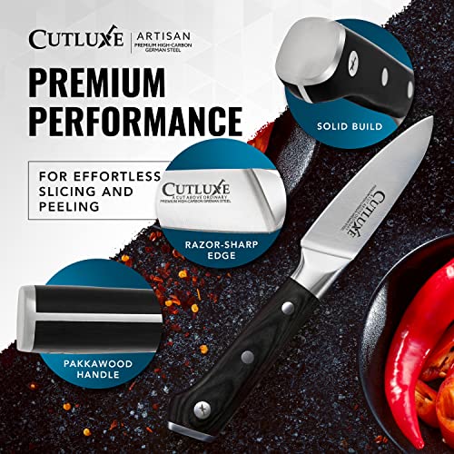 Cutluxe Paring Knife β 3.5" Small Kitchen Knife, Peeling Knife with Razor Sharp Blade β Forged High Carbon German Steel β Full Tang & Ergonomic Handle Design β Artisan Series