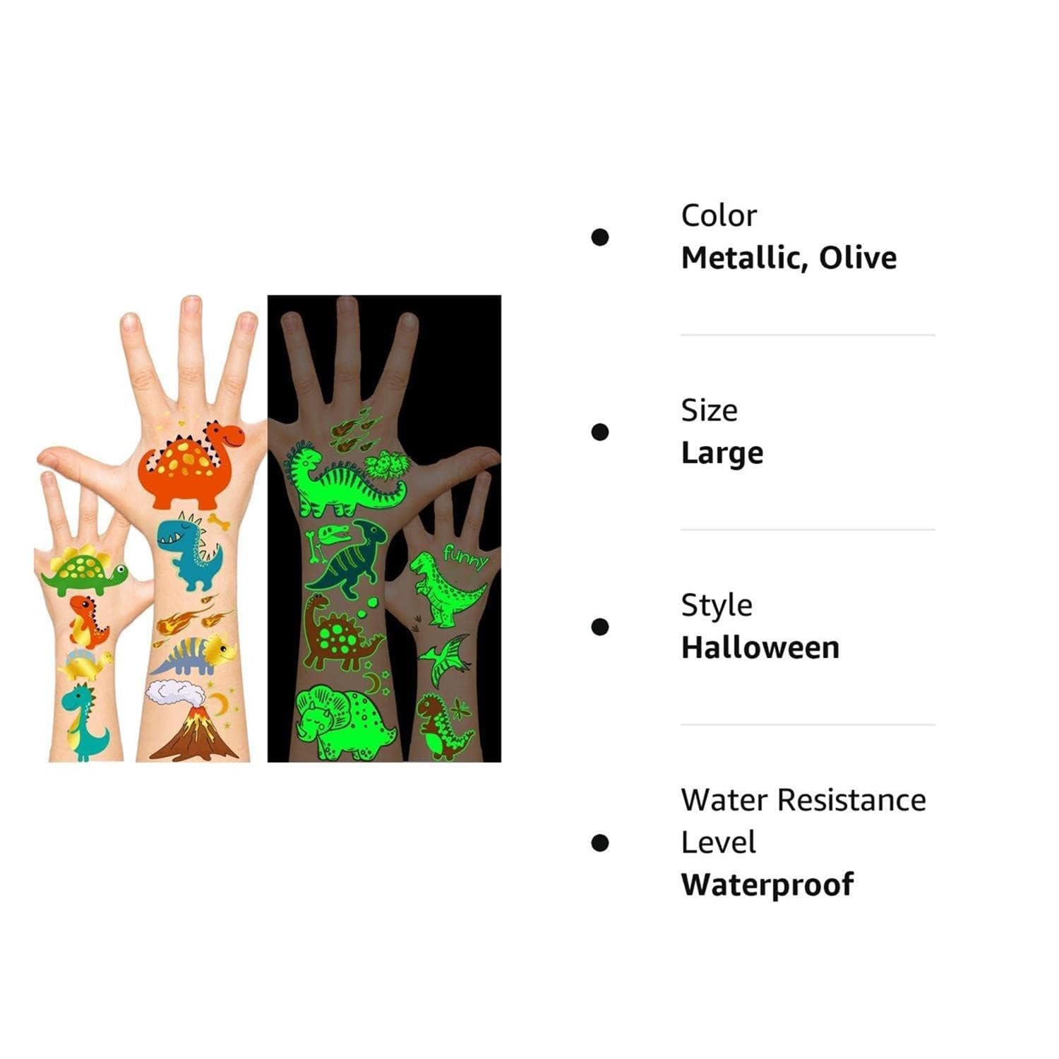 Leesgel Dinosaur Temporary Tattoos for Kids, Dinosaur Stickers, Dinosaur Birthday Party Supplies Decorations (37 Styles Glow + Metallic Glitter)