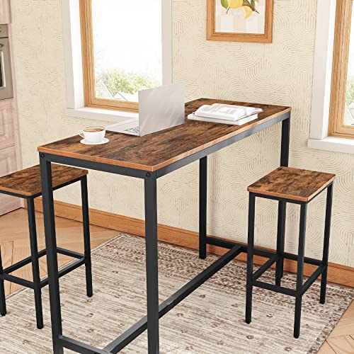 ALLOSWELL Bar Stools, Set of 2 Bar Chairs, Kitchen Breakfast Bar Stools with Footrest, 25.8" Dining Stools, Rectangular Industrial Bar Chairs, for Dining Room, Kitchen,Rustic Brown BAHR0101
