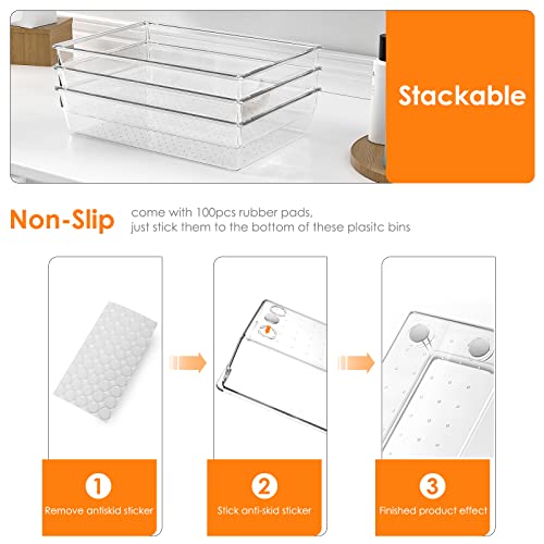 37 PCS Large Clear Plastic Drawer Organizer Set, Non-Slip/Crack Bathroom Vanity Drawer Organizer Trays Dividers, Versatile Storage Bins for Makeup, Jewelry and Office, Desk, Bathroom, Bedroom, Kitchen