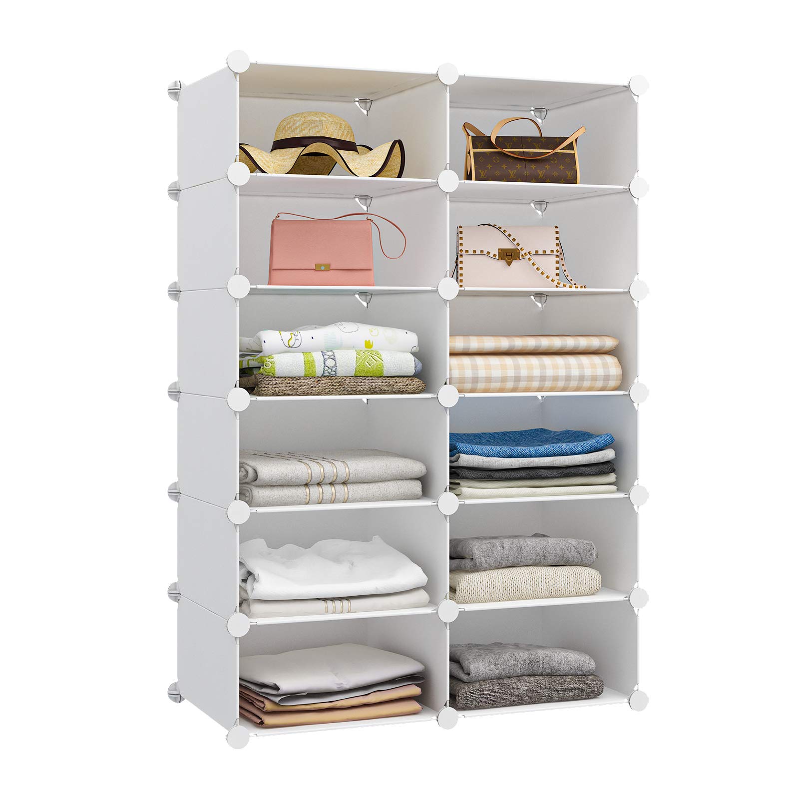 Aeitc Stackable Closet Organizer 6-Shelf Adjustable Space Saver Closet Storage for Folded Clothes and Accessory,White