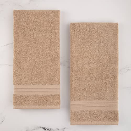 Bathroom Hand Towels Set 100% Cotton Tan, Oeko-Tex Terry Cotton, Soft and Absorbent Hand Towel, 500 GSM, Set of Two, 16 in x 28 in