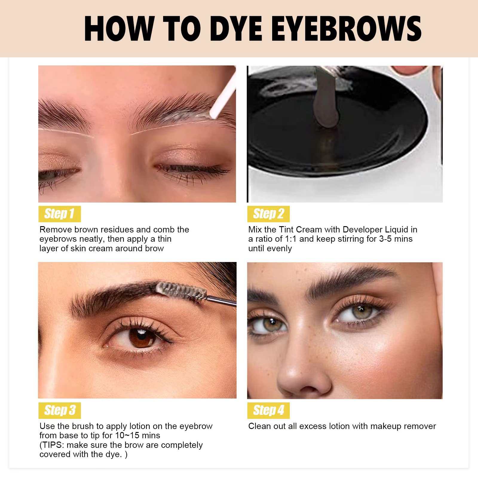 2 in 1 Eyebrow and Eyelash Color Kit 65g, Instant Brow & Lash Brown Color Makeup, Darker & Fuller | Tools Included, Semi-Permanent Coloring Effect Lasts 8 Weeks, Professional for Salon Home Use (Brown)