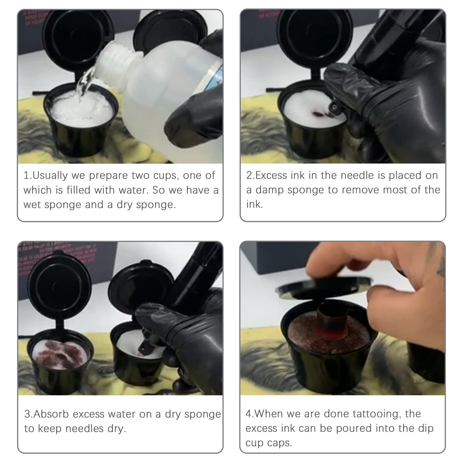 18pcs Disposable Dip Foam Rinse Caps Cups Cleaning for Machines and Needle, Tip Rinse Dip Clean Professional Dip Foam Cleaning Cup Clean Supplies