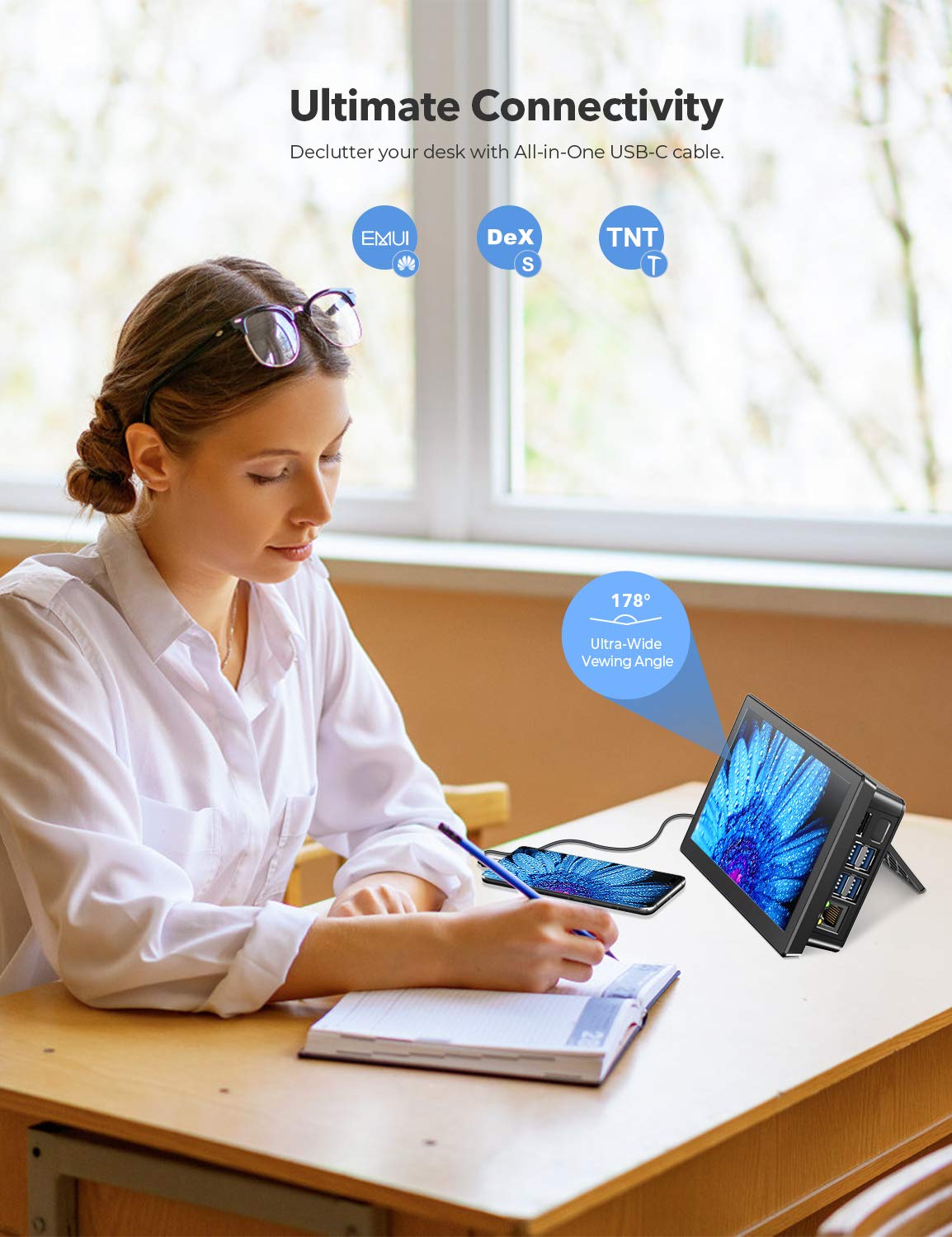 EVICIV Raspb Pi 10.1 Inch Touchscreen Display with Rear Housing - 1366x768 Support, Type-C, IPS 178° Ultra-Wide View Angle Monitor with Cooling Fan, 10 Finger Capacitive Touch