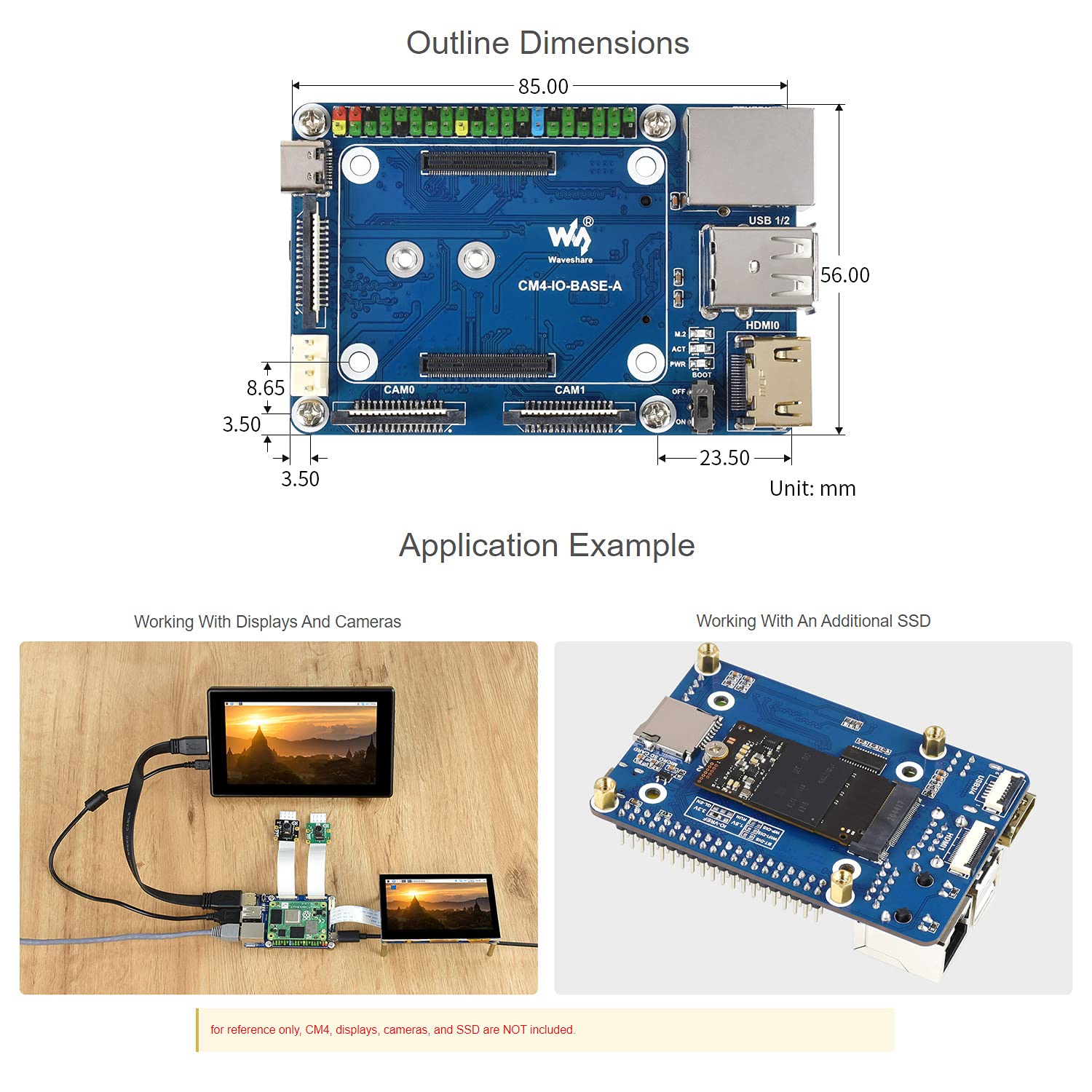 Mini Base Board for Raspberry Pi Compute Module 4 Lite/EMMC Series Module, with Standard CM4 Socket and Color-Coded Raspberry Pi 40PIN GPIO Header, for Evaluating CM4 or Integrated into End Product