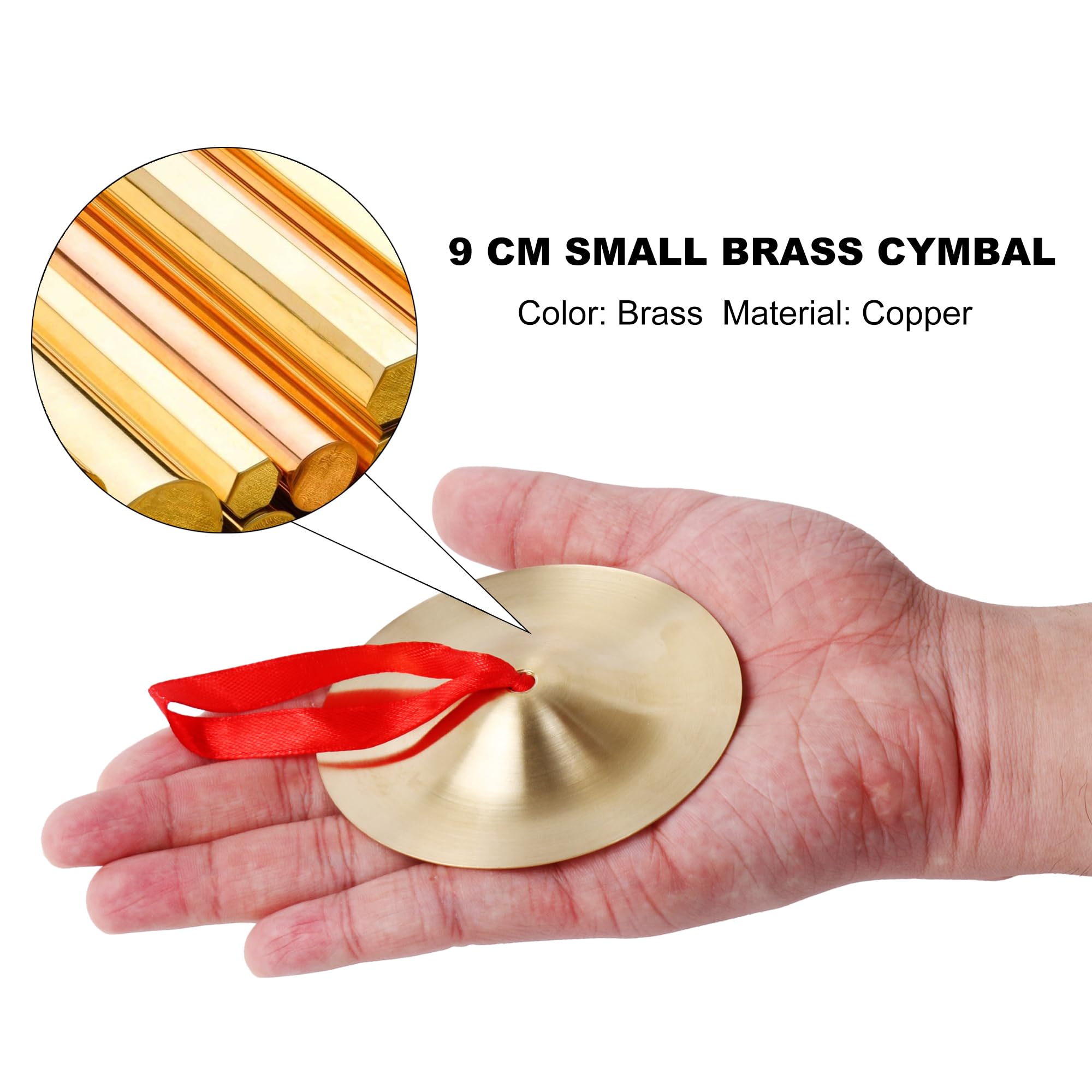 9cm Diameter Small Brass Hand Cymbal Gong Band Rhythm Percussion Musical Parts Pack of 2