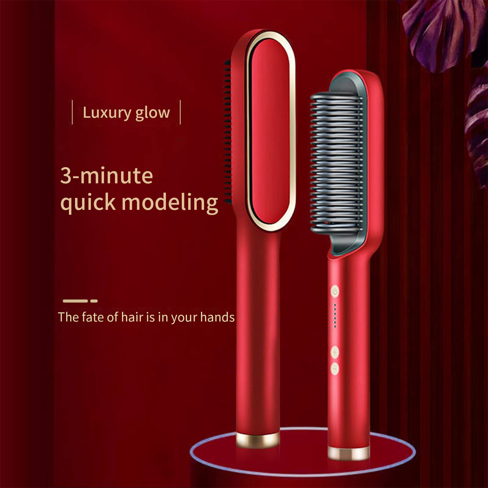 2 in 1 Hair Straightener Brush and Curler for Women and Men - Negative Ion Styling Comb with 5 Temperature Settings, 30s Fast Heating, and Beard Straightening Function