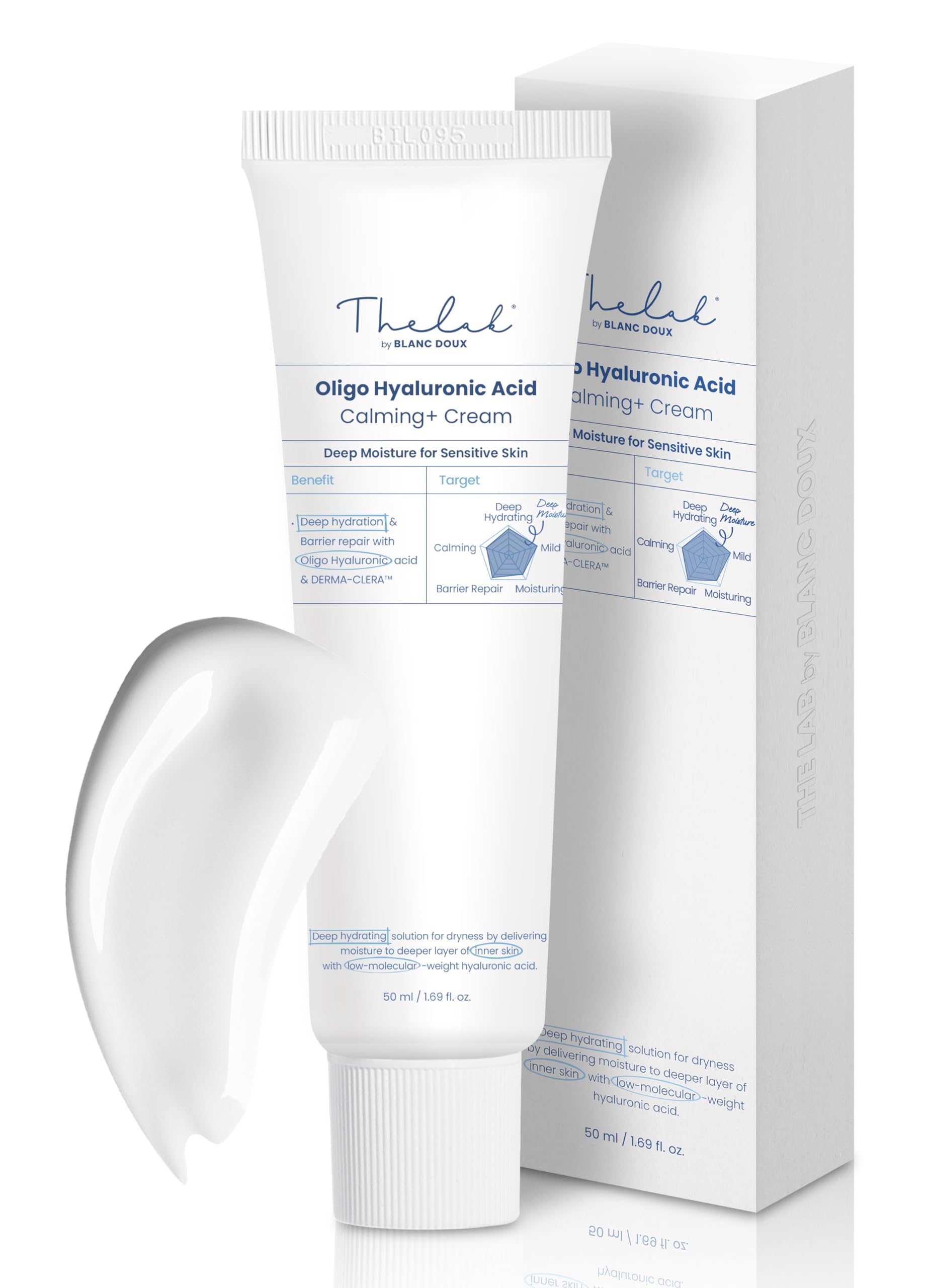 Blanc Doux Oligo Hyaluronic Acid Calming Cream 1.69 fl. oz. - VEGAN Certified - Greatly Moisturizing Cream for Sensitive, Dry Skin with Hyaluronic Acid Deep Hydrating, Soothing - Best Korean Skin Care