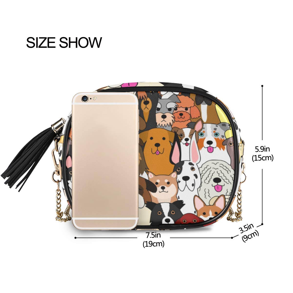 ALAZA PU Leather Small Crossbody Bag Purse Wallet Cute Doodle Dog Print Animal Cell Phone Bags with Adjustable Chain Strap & Multi Pocket