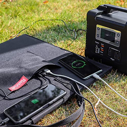 50W 18V Portable Solar Panel, FF FLASHFISH Foldable Solar Charger with 5V USB 18V DC Output Compatible with Portable Generator, Smartphones, Tablets and More