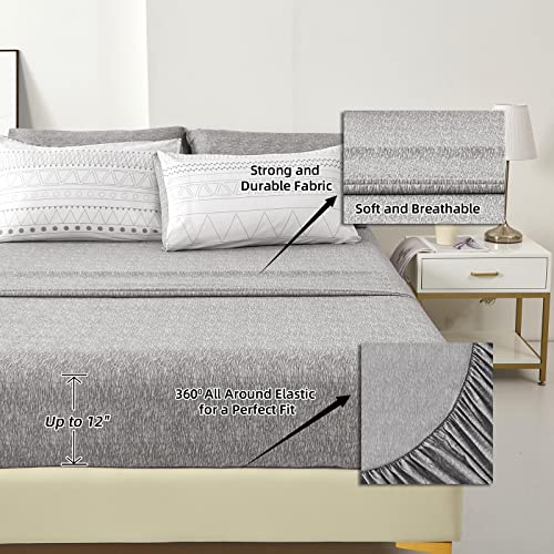Boho Comforter Set Queen,7 Pieces Bed in a Bag White Grey Comforter Geometric Bedding Set Bohemian Soft Microfiber Queen Size(1 Comforter,2 Pillowcases,1 Flat Sheet,1 Fitted Sheet,2 Pillow Shams)