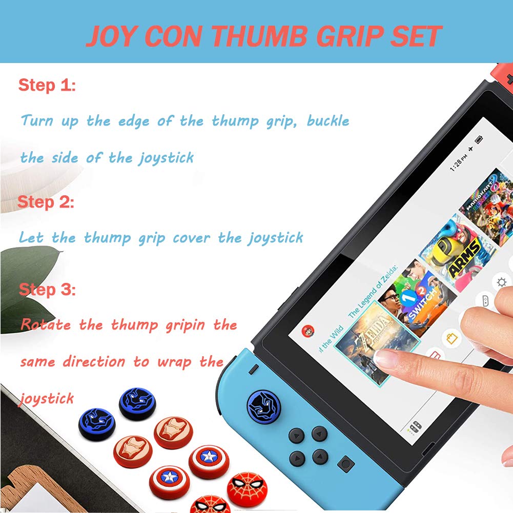 2Pcs Analog Thumb Grip Stick Cover, Dualsense Wireless Controllers Game Remote Joystick Cap, Non-Slip Silicone Handle Protection Cover Compatible with Nintendo Switch&Nintendo Switch Lite (B)