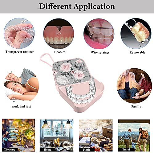 Hennaja Orthodontic Retainer Case,Perfect Denture case,Mouth Guard Case,aligner Case, Pill Case for Household|Office|Travel(1-Grey Rose)