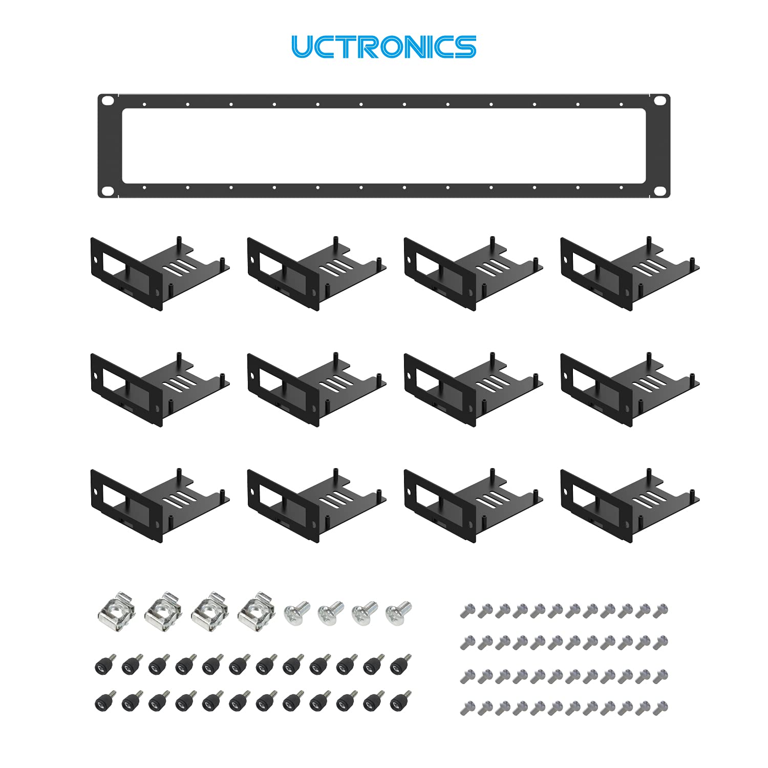 UCTRONICS Front Removable 2U Rackmount for Raspberry Pi, 19-inch 2U Server Rack with 12 Pieces of Removable Mounting Plates for Raspberry Pi 4B, 3B+/3B, and Other B Models