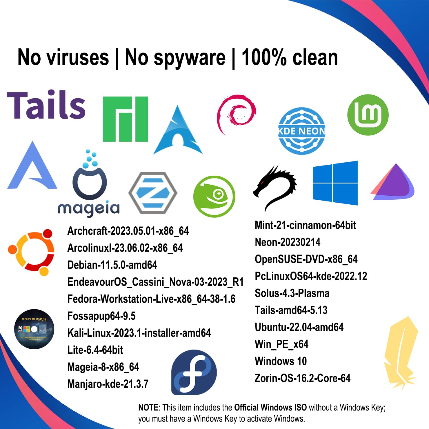 20-in-1 64GB 3.0 Bootable USB Stick with Windows 10 | HBCD_PE_x64 PE | Kali | Ubuntu | Fedora | Debian | Arch | Tails | Mageia | Zorin-OS | Solus, All Supported UEFI and Legacy…