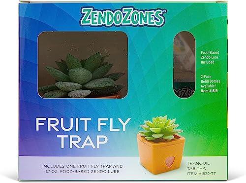 ZendoZones Fruit Fly Trap with Zendo Lure, Tranquil Tabitha with Plastic, terracotta Base, Refillable and Reusable, Long-Lasting
