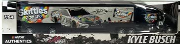 ACTION 2021 Kyle Busch #18 Two Sided Different Images Zombies On One Side Halloween Opposite Side Racing Hauler Tractor Trailer Semi Transporter Truck Rig 1/64 Scale Metal Cab, Plastic Trailer