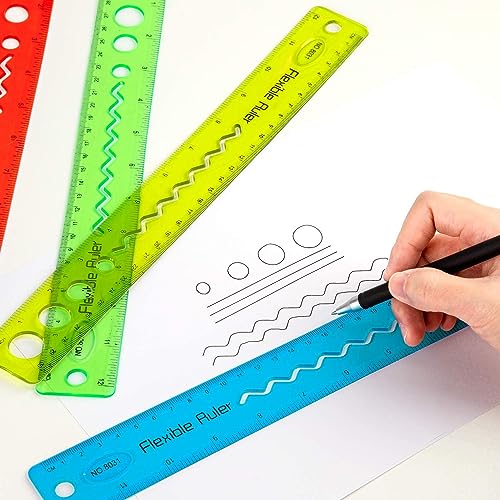 AKOAK Flexible Ruler, 30 CM/12" Flexible Bendable Soft Plastic Clear Ruler, Double Sided Ruler, Safe Children's School Supplies for Schools, Homes and Offices - Pack of 4