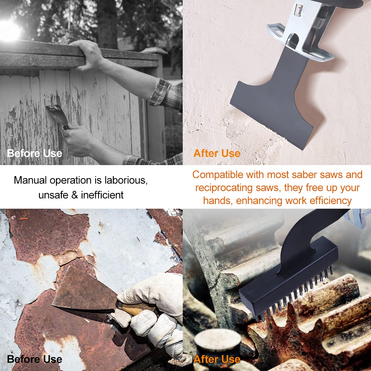 5PCS Reciprocating Saw Spatula Brush Set, Reciprocating Saw Saber Blade, Reciprocating Saw Attachment Includes Reciprocating Saw Shovel and Wire Brush, Electric Brush Shovel for Removing Rust, Dirt