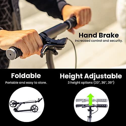 Aero Big Wheels Kick Scooter for Kids 8 Years Old, Teens 12 Years and up, Youth and Adults. Commuter Scooters with Hand Brake, Soft Rubber mat, Shock Absorption, Foldable and Height Adjustable.