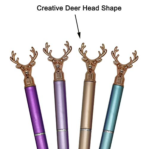 Maydahui 12PCS Deer Head Shape BallPoint Pen Creative Christmas Animal Pens Black GeL Ink Design for Boys Student